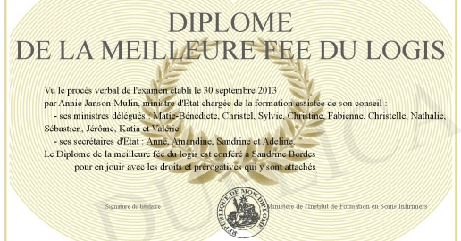 Diplome de la meilleure fee du logis