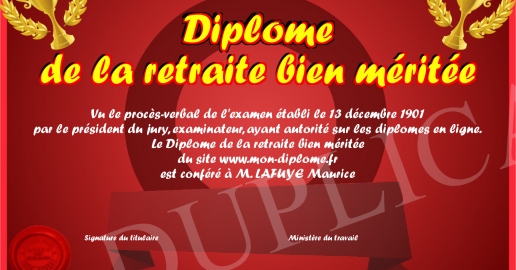 Diplome de la retraite bien meritee