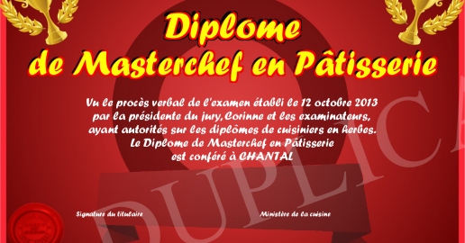 Diplome de Masterchef en Patisserie