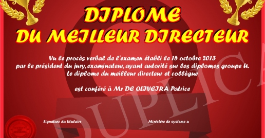 DIPLOME DU MEILLEUR DIRECTEUR