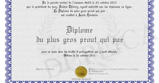 Diplome du plus gros prout qui pue