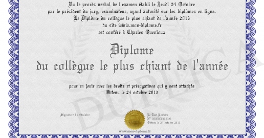 Diplome du collegue le plus chiant de l annee