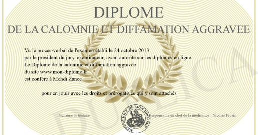 Diplome de la calomnie et diffamation aggravee