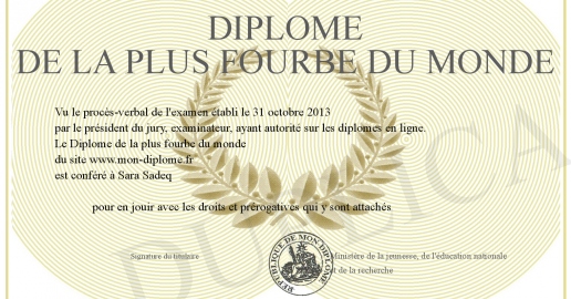 Diplome de la plus fourbe du monde