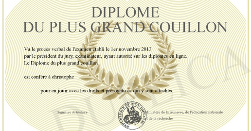 Diplome du plus grand couillon