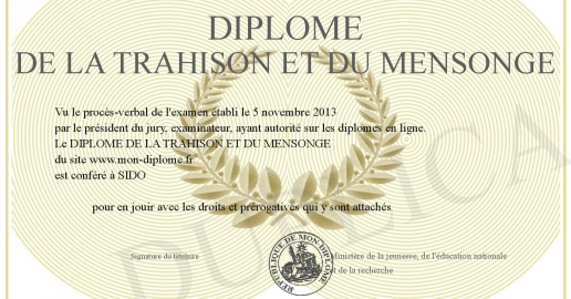 DIPLOME DE LA TRAHISON ET DU MENSONGE