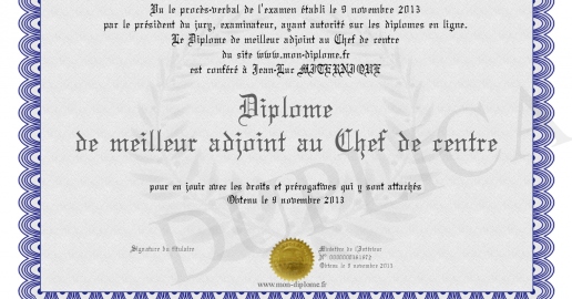 Diplome de meilleur adjoint au Chef de centre