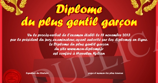 Diplome du plus gentil garcon