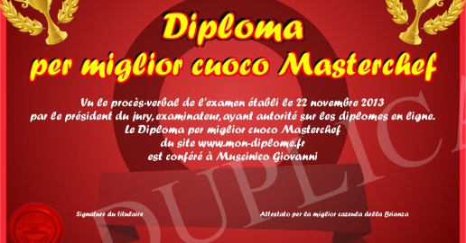 Diploma per miglior cuoco Masterchef