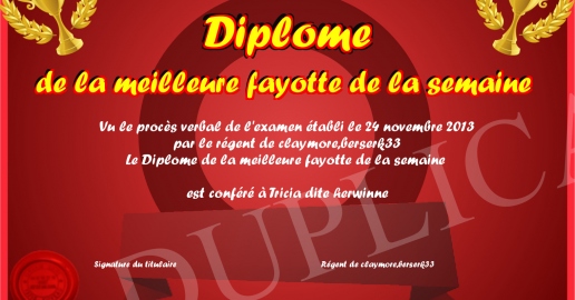 Diplome de la meilleure fayotte de la semaine