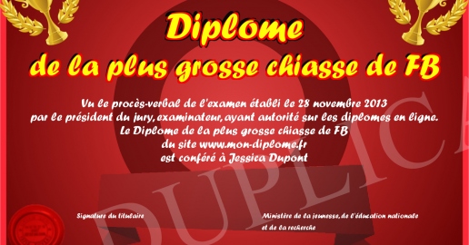 Diplome de la plus grosse chiasse de FB