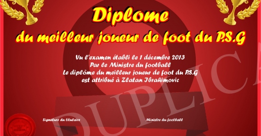 Diplome du meilleur joueur de foot du P.S.G