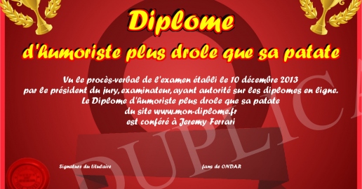 Diplome d humoriste plus drole que sa patate
