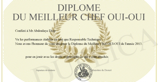 Diplome du Meilleur Chef OUI-OUI