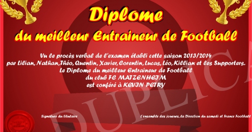 Diplome du meilleur Entraineur de Football