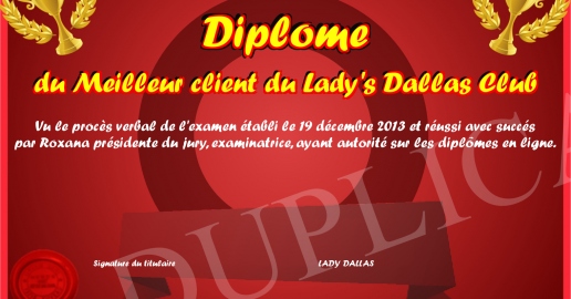 Diplome du Meilleur client du Lady s Dallas Club