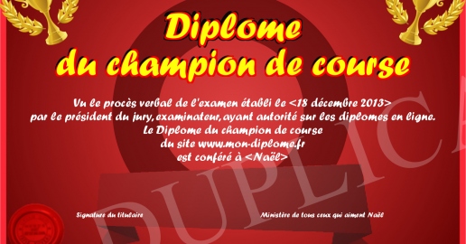 Diplome du champion de course