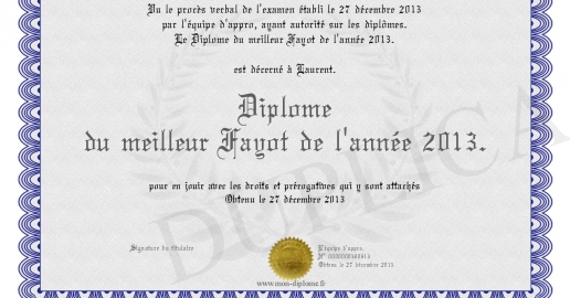 Diplome du meilleur Fayot de l annee 2013.