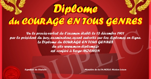 Diplome du COURAGE EN TOUS GENRES