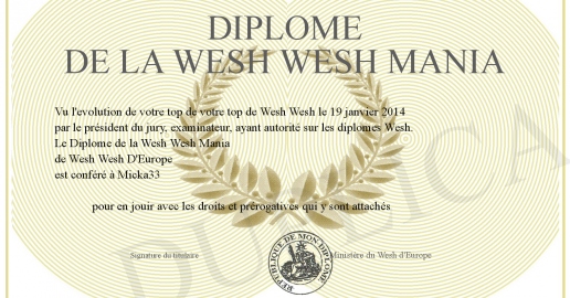 Diplome de la Wesh Wesh Mania