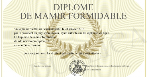 Diplome de mamir formidable