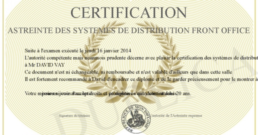 Certification Astreinte des systemes de Distribution Front Office