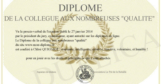 Diplome de la collegue aux nombreuses -qualite-