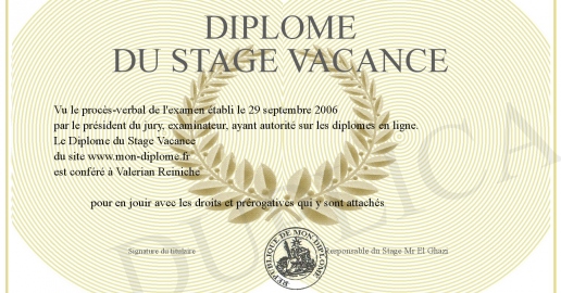 Diplome du Stage Vacance