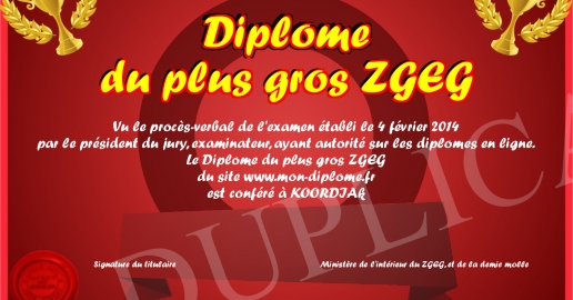 Diplome du plus gros ZGEG
