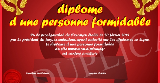 diplome d une personne formidable