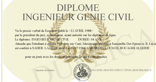 Diplome INGENIEUR GENIE CIVIL