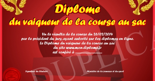 Diplome du vaiqueur de la course au sac