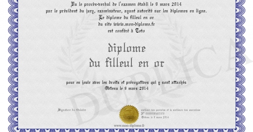 diplome du filleul en or