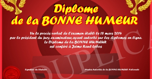 Diplome de la BONNE HUMEUR