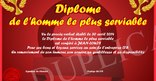 Diplome de l homme le plus serviable
