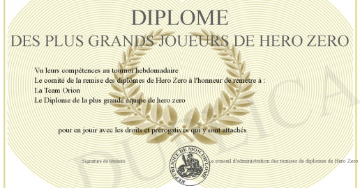 diplome des plus grands joueurs de hero zero