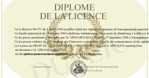 Diplome DE LA LICENCE