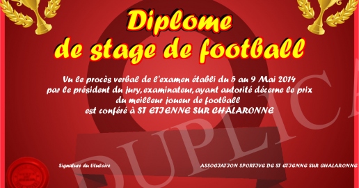 Diplome de stage de football