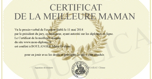 Certificat de la meilleure maman
