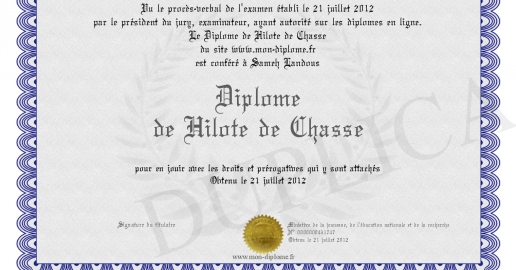 Diplome de Hilote de Chasse