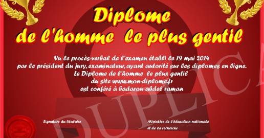 Diplome de l homme le plus gentil