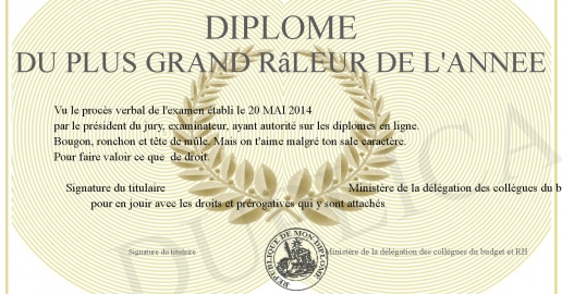 Diplome du plus grand raleur de l annee