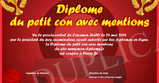 Diplome du petit con avec mentions