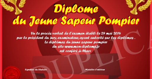 Diplome du Jeune Sapeur Pompier