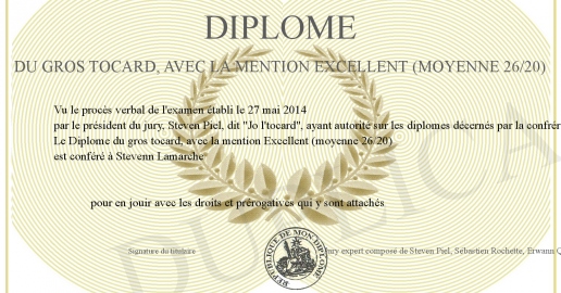 Diplome du gros tocard avec la mention Excellent (moyenne 26/20)