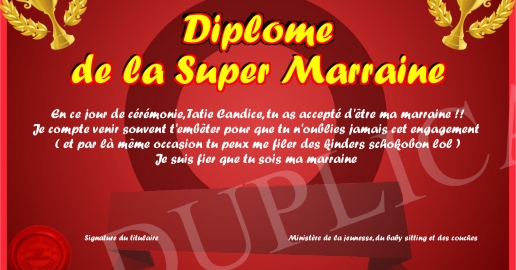 Diplome de la Super Marraine