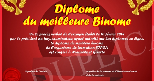 Diplome du meilleure Binome