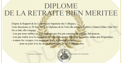 Diplome de la RETRAITE BIEN MERITEE