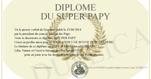 Diplome du SUPER PAPY
