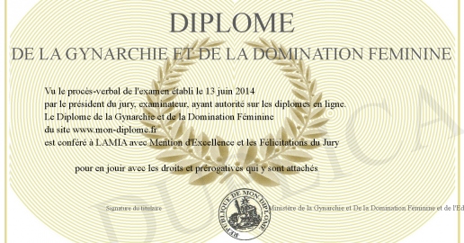 Diplome de la Gynarchie et de la Domination Feminine